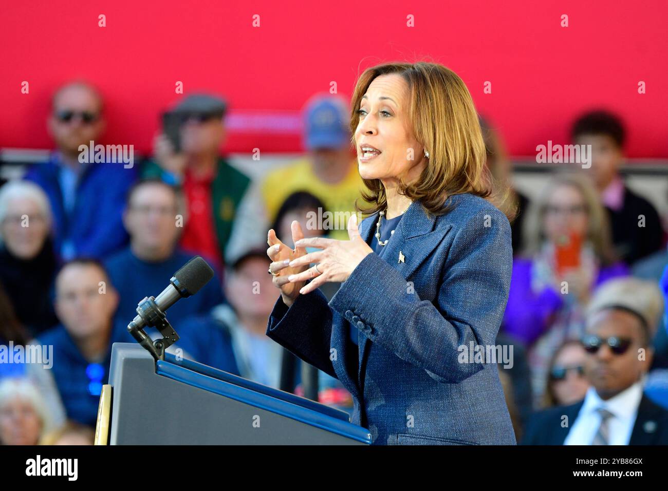 Kamala Harris during an October 16, 2024 campaign event in Bucks County ...