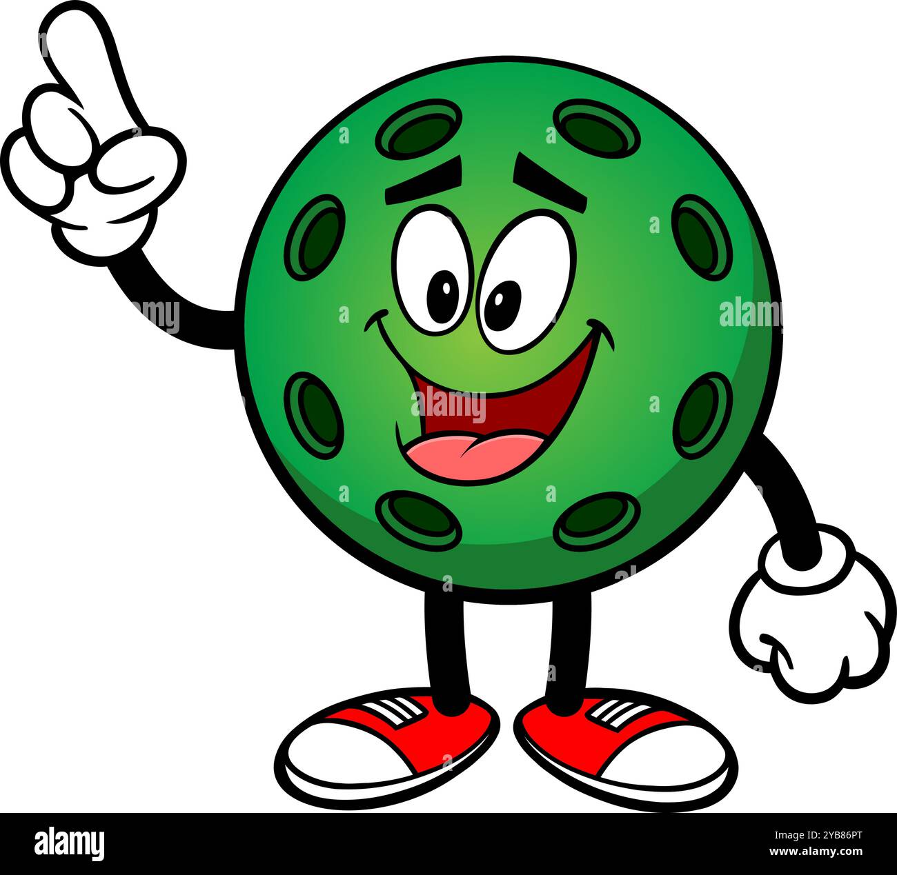 Pickleball Green Ball Character Pointing, Hand Drawn Vector ...