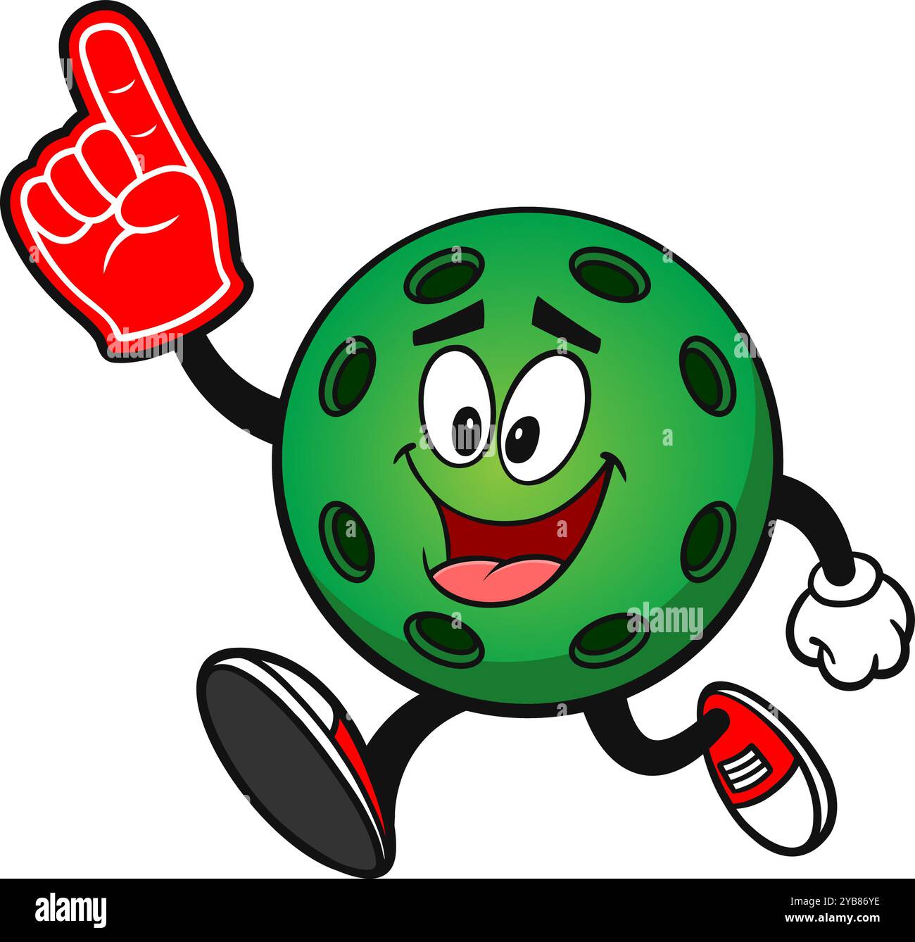 Pickleball Green Ball Character running with Foam Hand, Hand Drawn ...