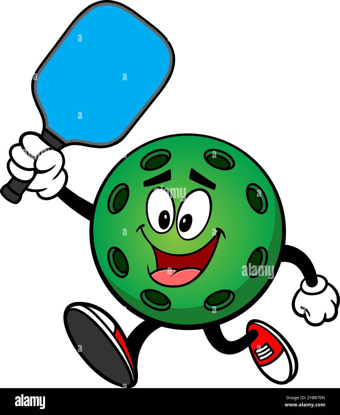 Pickleball Green Ball Character with Paddle, Hand Drawn Vector ...
