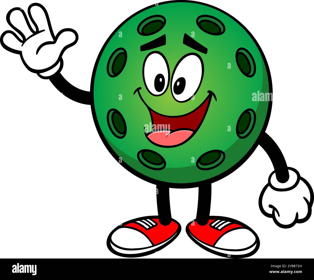 Pickleball Green Ball Character Waving, Hand Drawn Vector illustration ...