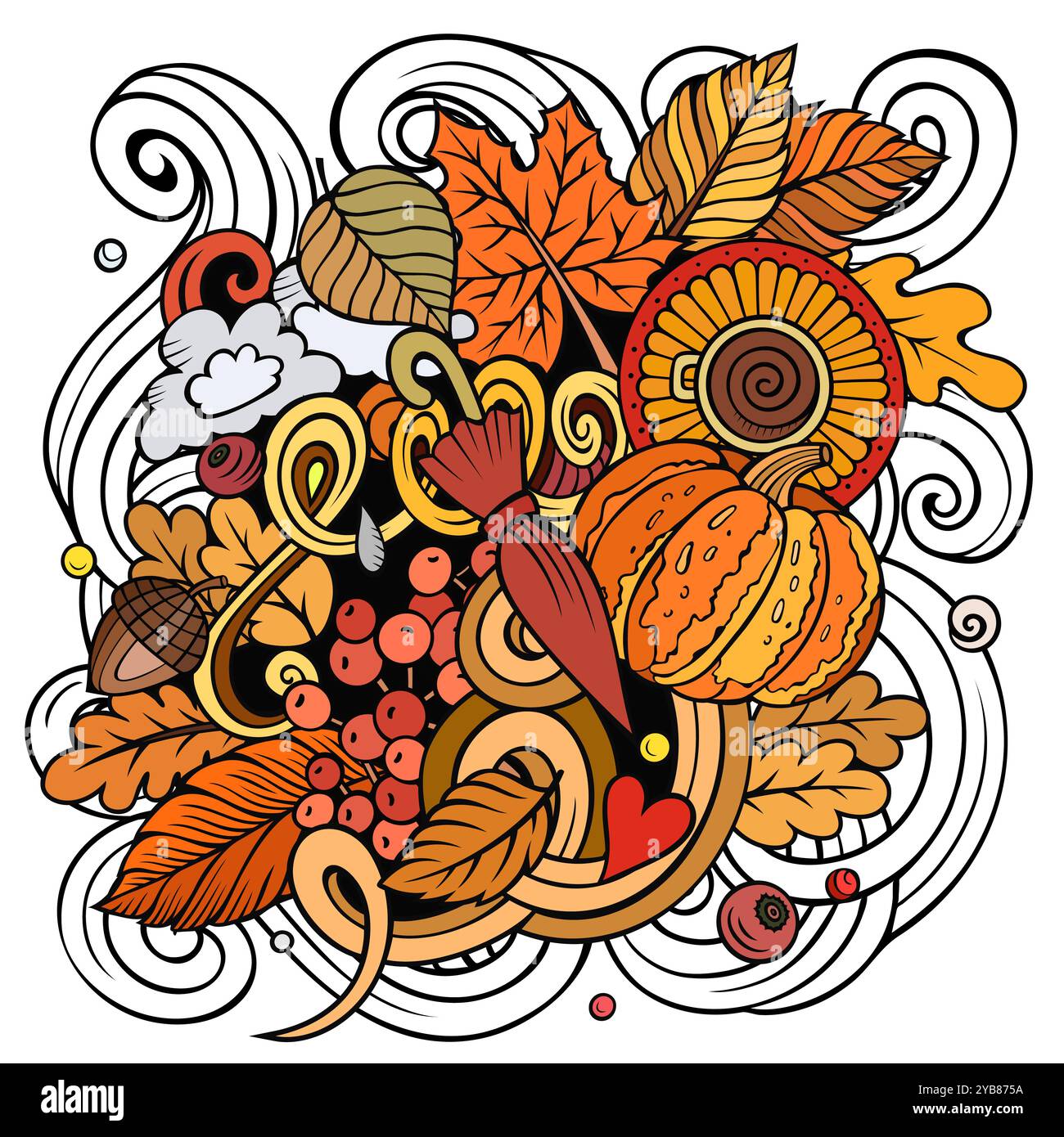 Autumn cartoon vector doodles illustration. Fall hand-drawn design ...