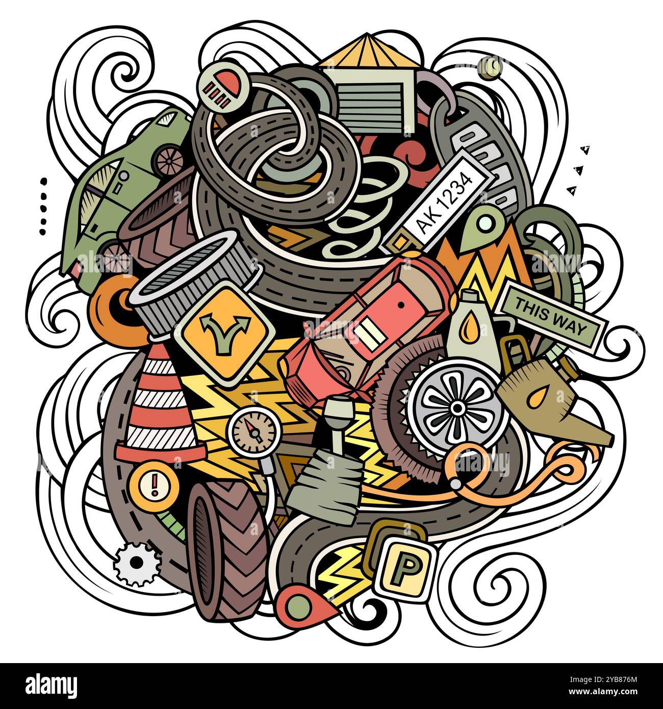 Auto Service cartoon vector illustration. Colorful detailed composition ...