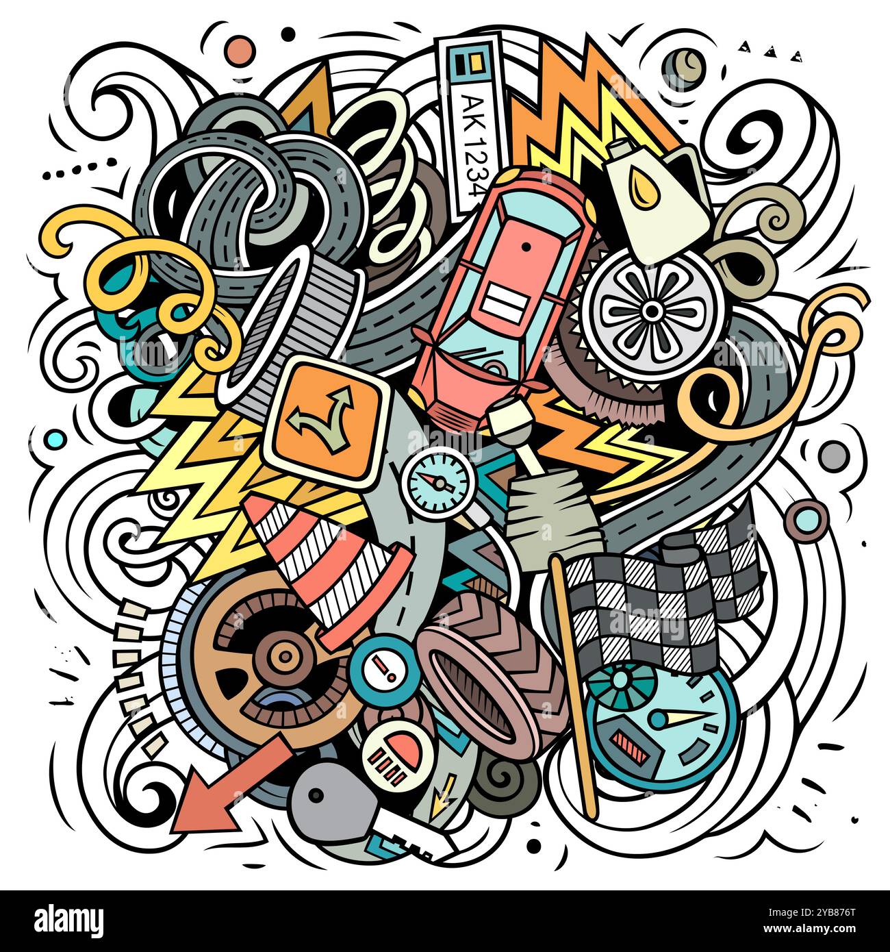 Auto Service cartoon vector illustration. Colorful detailed composition ...