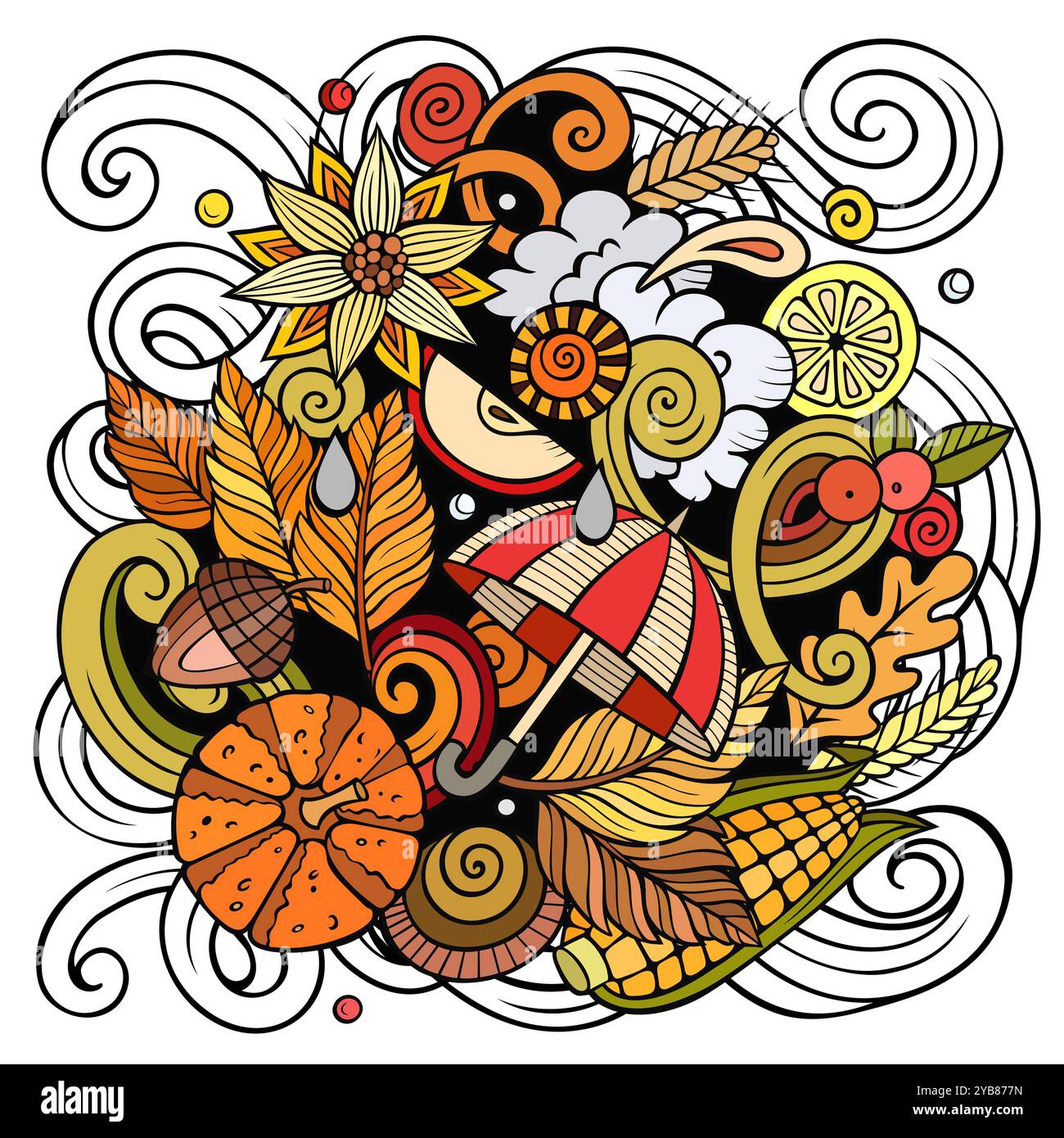 Autumn cartoon vector doodles illustration. Fall hand-drawn design ...