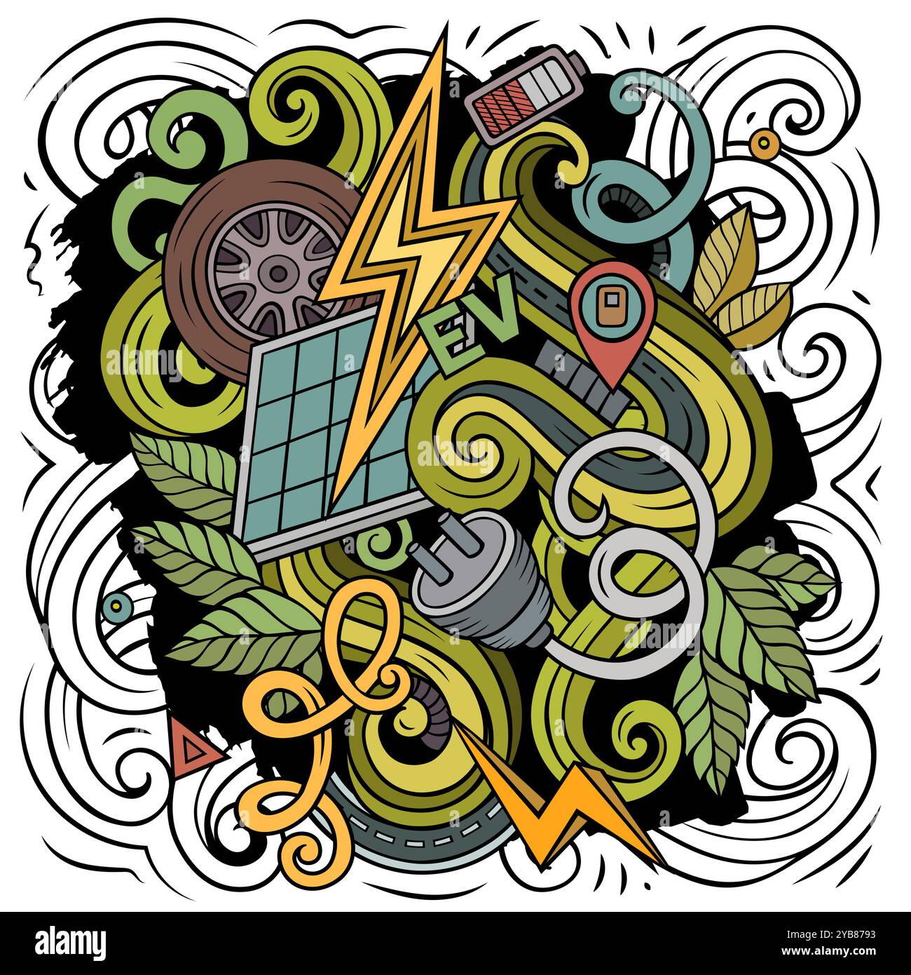 Electric Cars cartoon vector doodle design. Colorful detailed ...