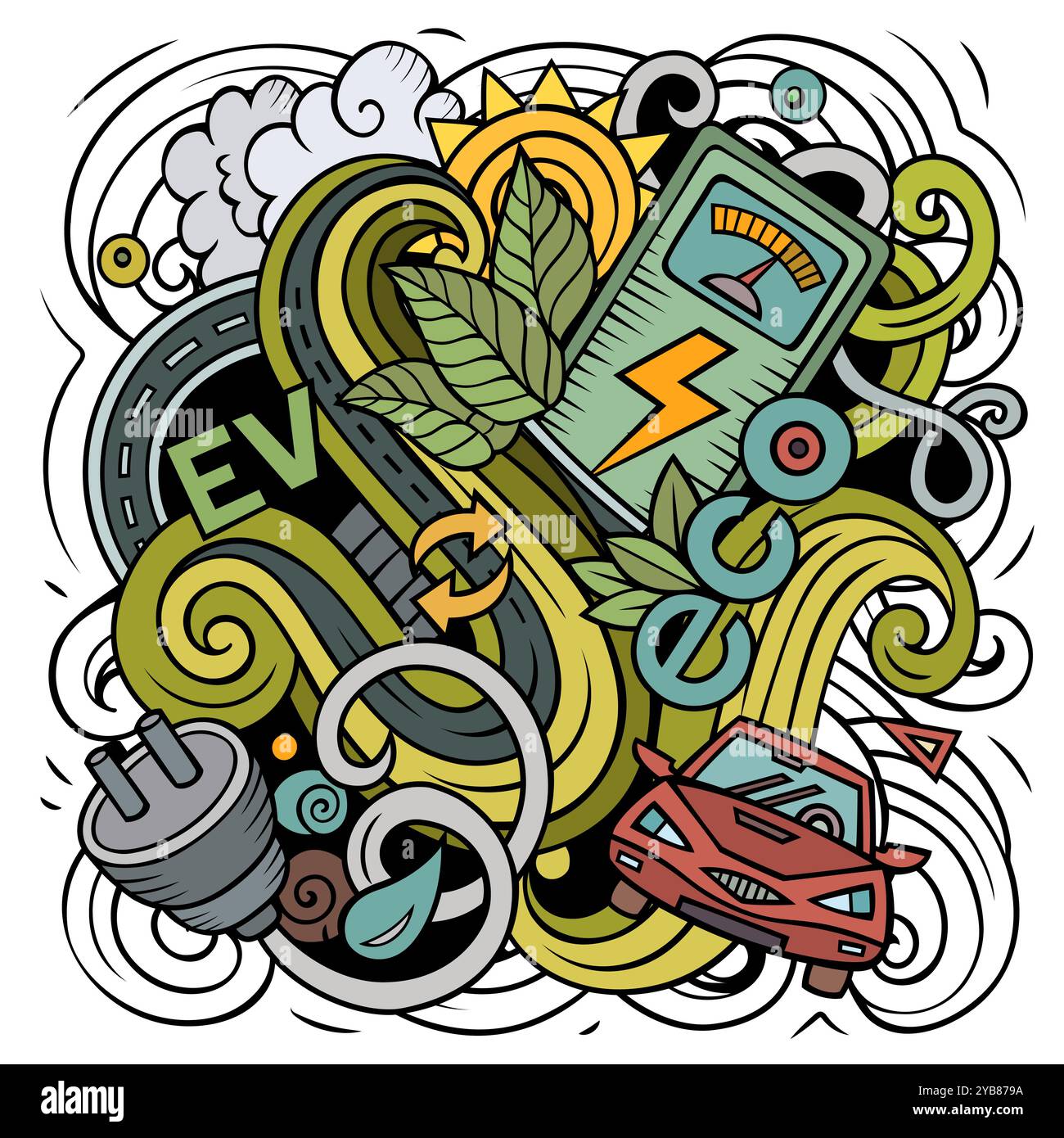 Electric Cars cartoon vector doodle design. Colorful detailed ...