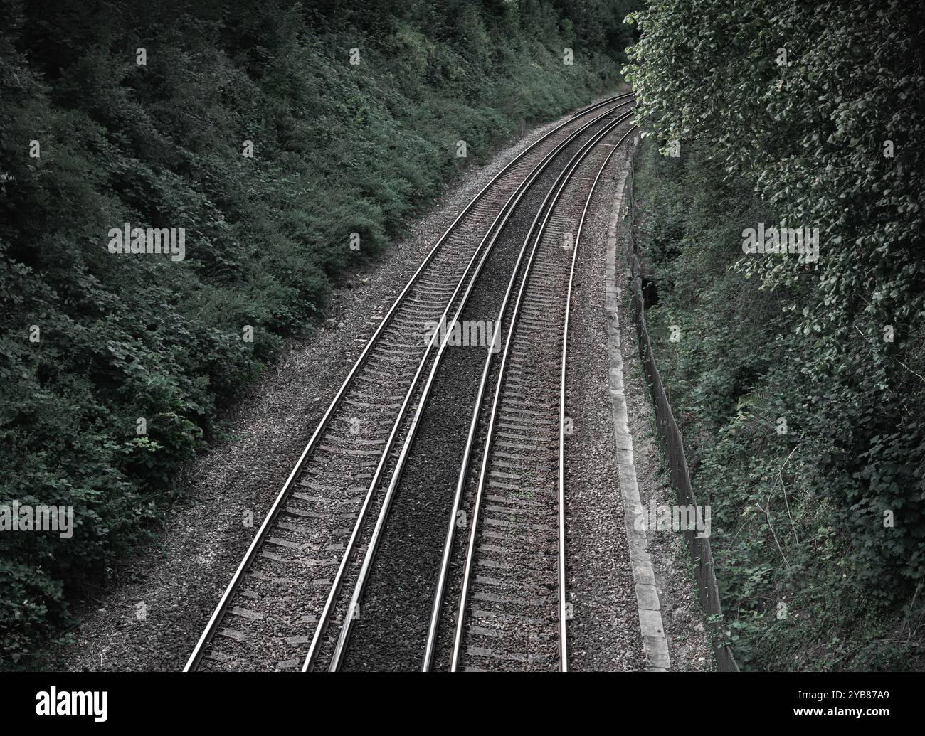Railway double tracks in the countryside for a dark background ...