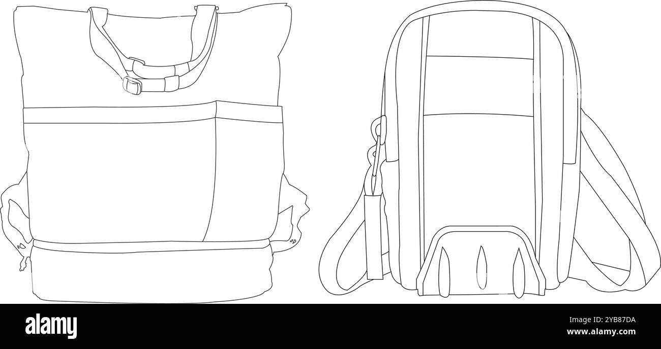 School Backpack Isolated vector, set of Backpack Icon hand draw, Vector ...