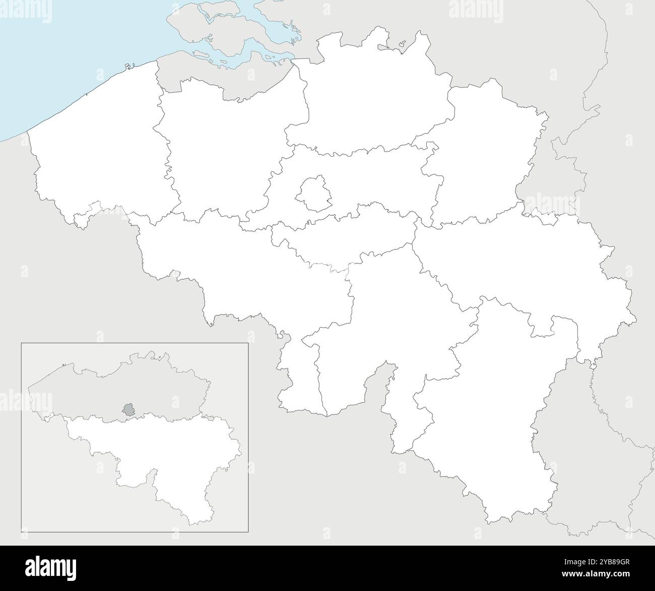 Vector blank map of Belgium with regions, provinces and administrative ...