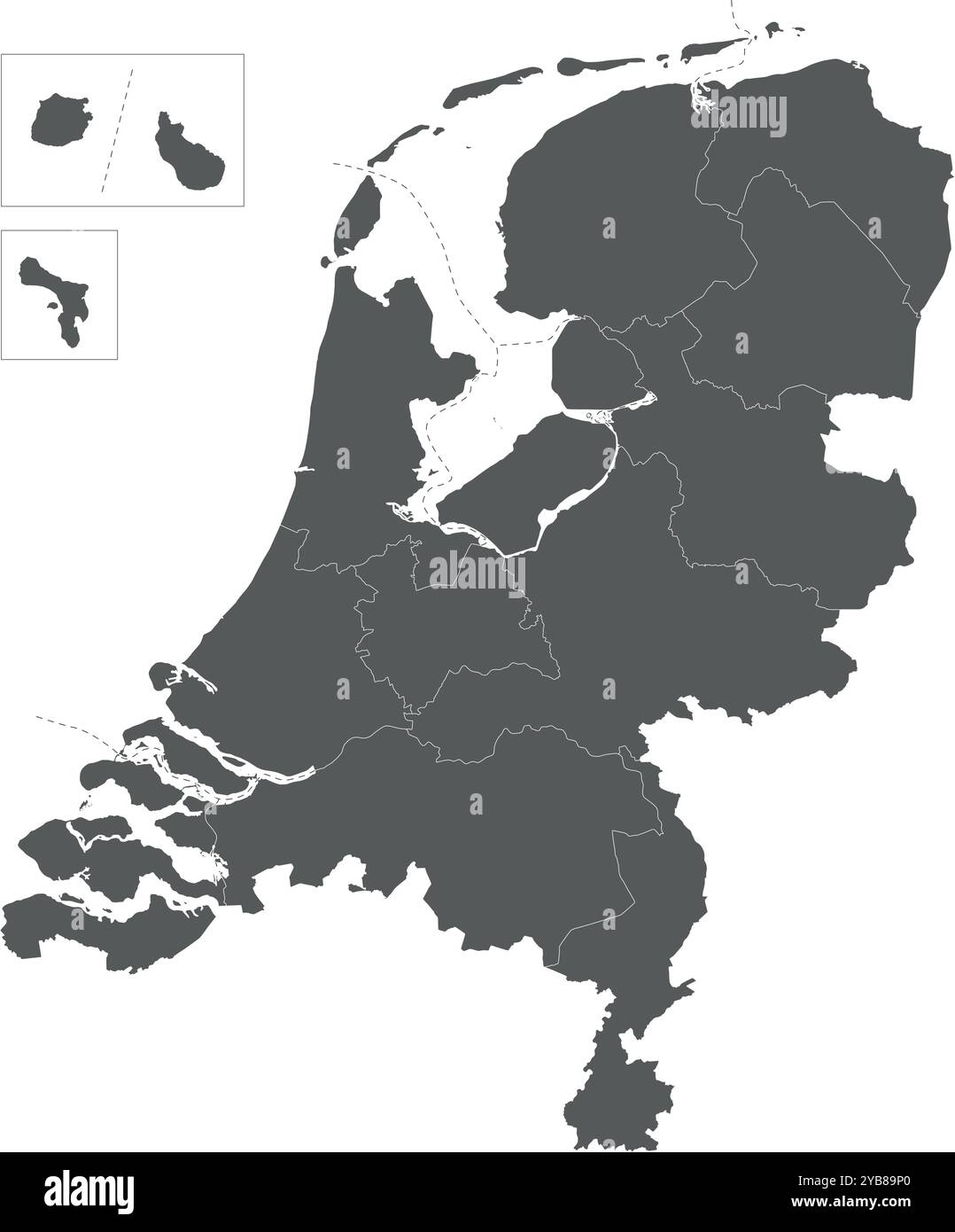 Vector regional blank map of Netherlands with provinces, Caribbean ...