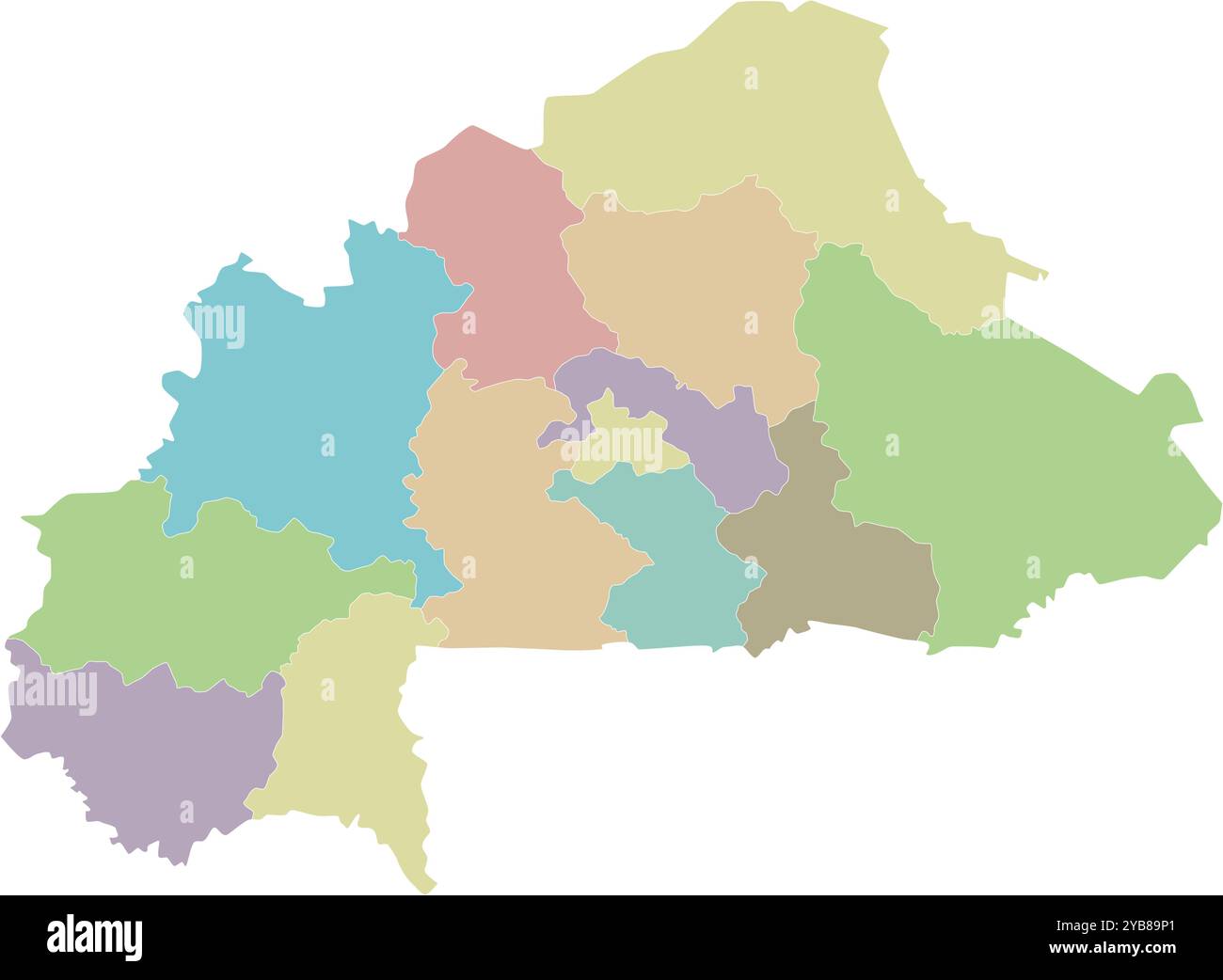 Vector blank map of Burkina Faso with regions or territories and administrative divisions ...