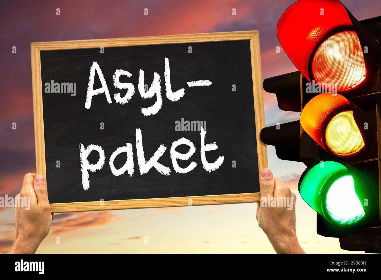 17 October 2024: Sign with lettering: Asylum package, in front of a ...