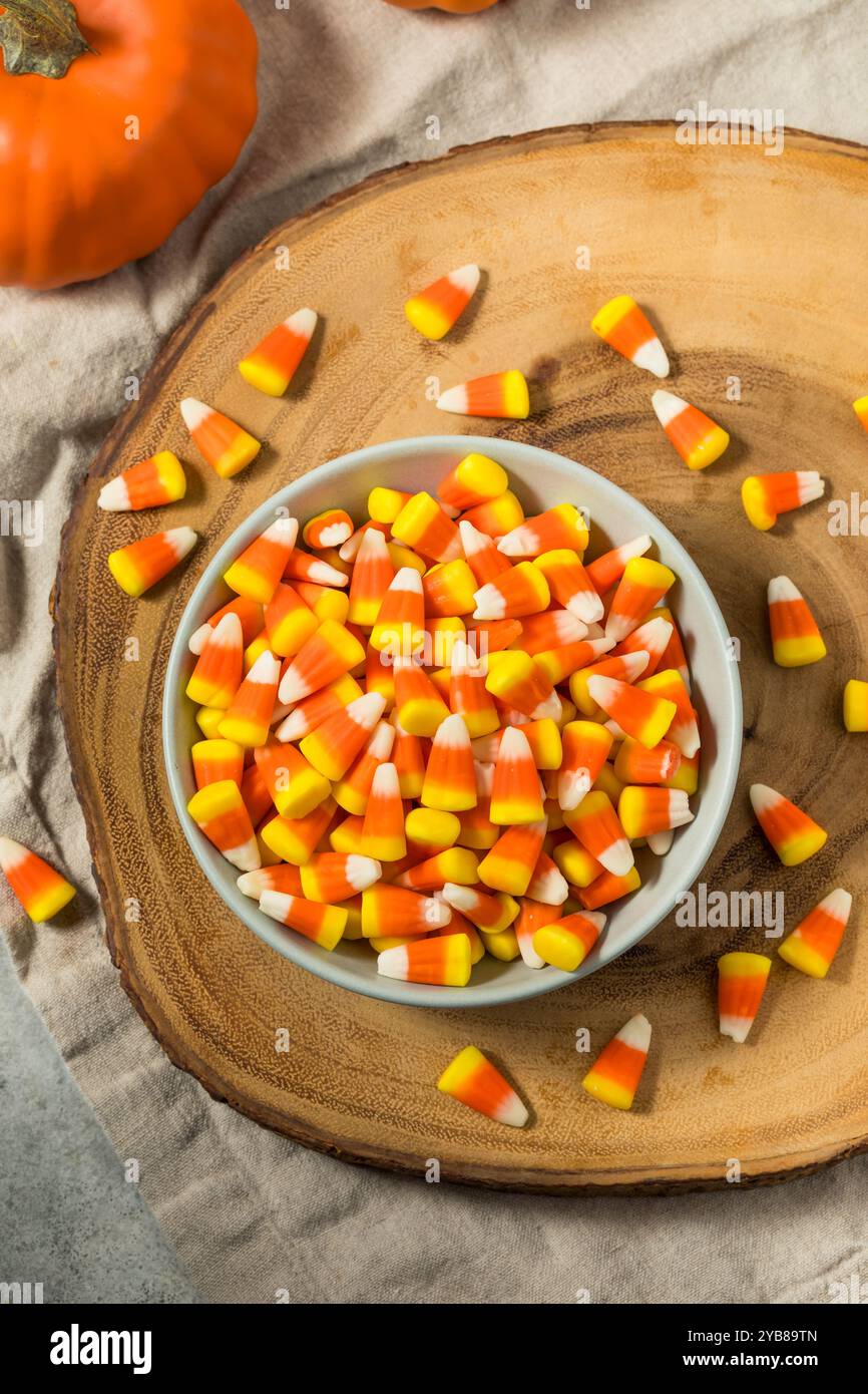 Sweet Sugary Halloween Candy Corn in a Bowl Stock Photo - Alamy