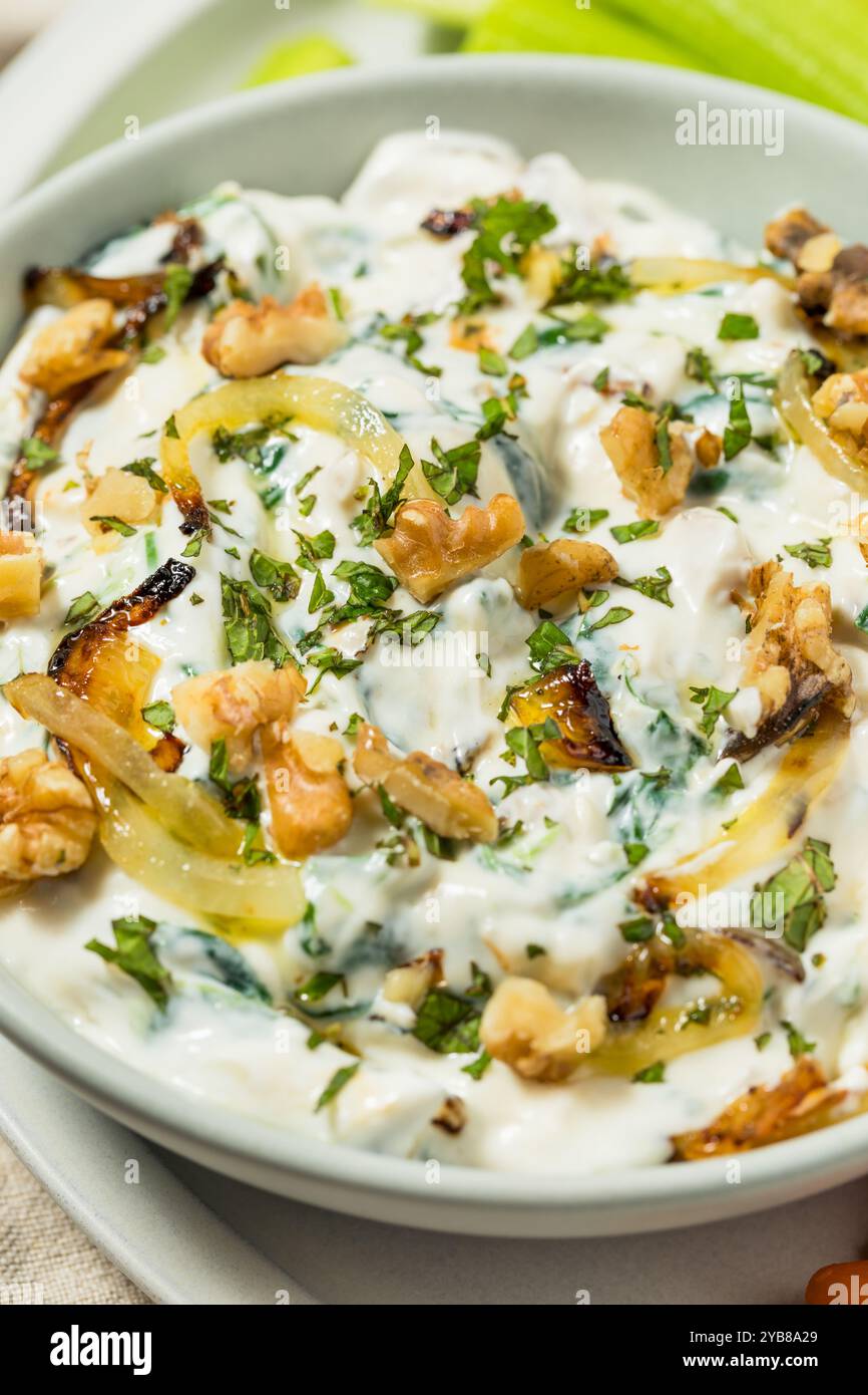 Homemade Persian Borani Dip with Onions Walnuts and Yogurt Stock Photo ...