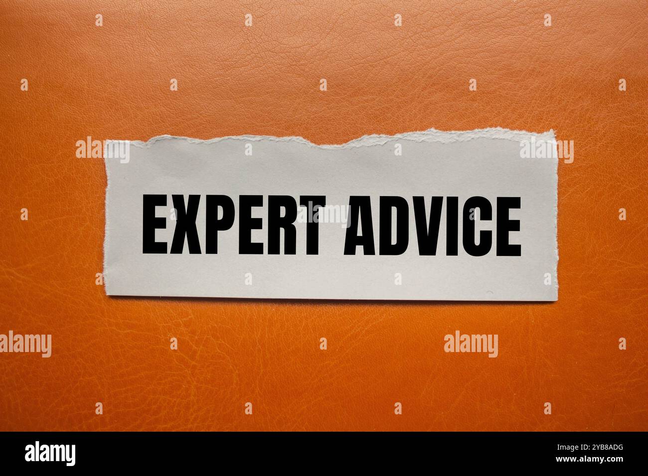 Expert advice message written on ripped torn paper piece with brown ...