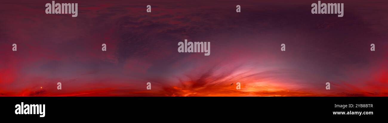 sunset sky panorama with red burning clouds. Seamless hdr 360 pano in ...