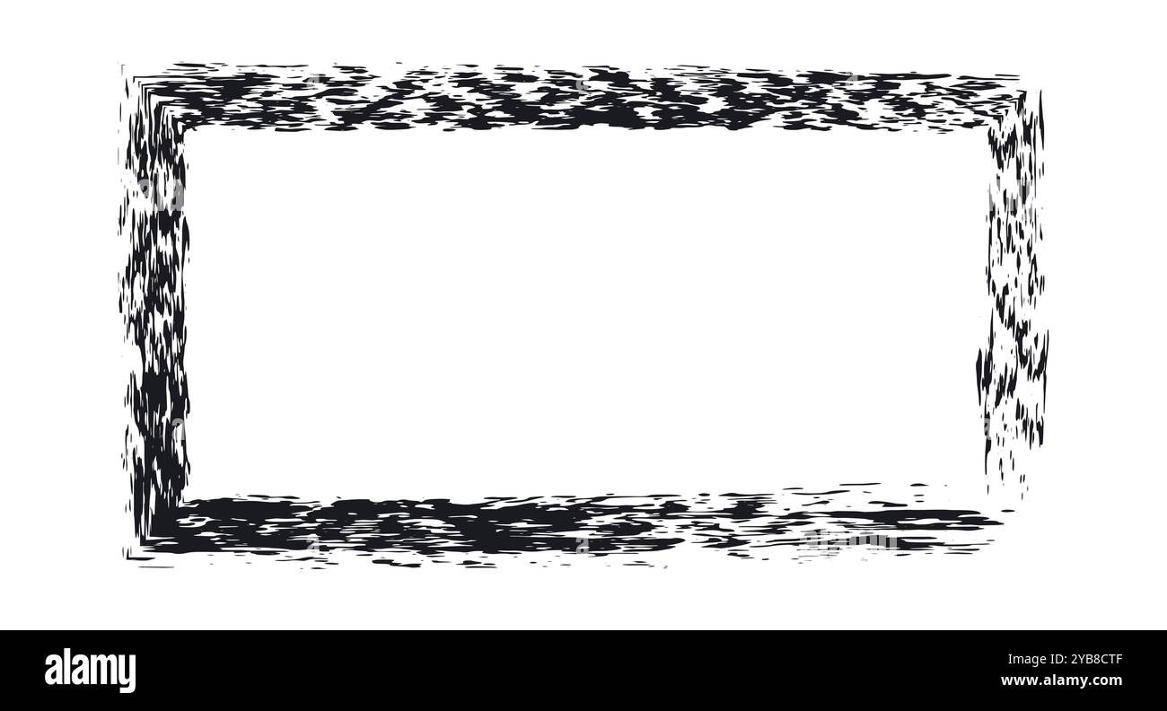 Hand drawn Grunge square rectangle frames. Ink empty black box. Rectangle border drawn by dry ...
