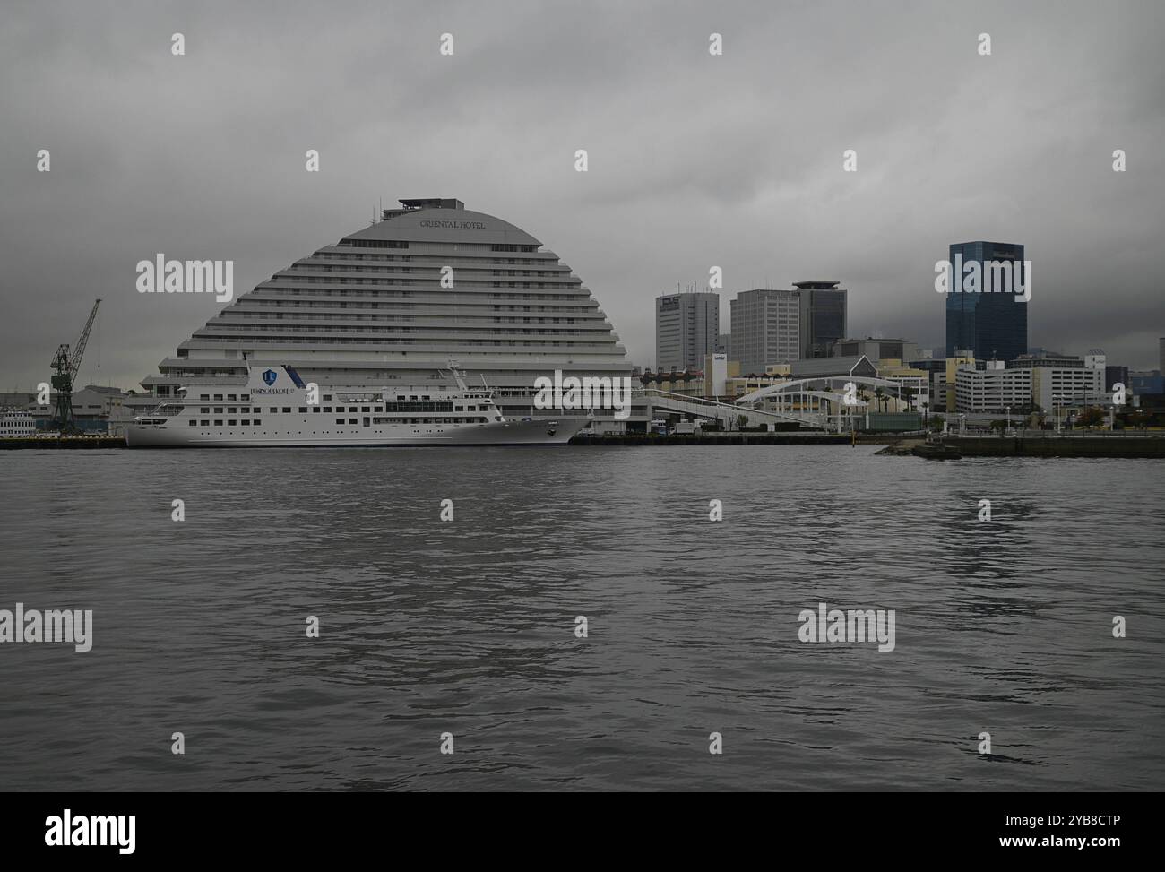 Landscape with scenic view of the Meriken Park Oriental Hotel known as ...