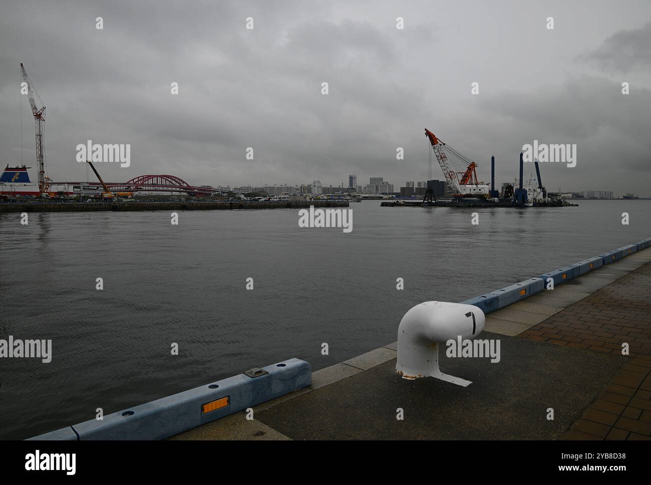 Landscape with scenic view of the maritime Port of Kōbe in the ...