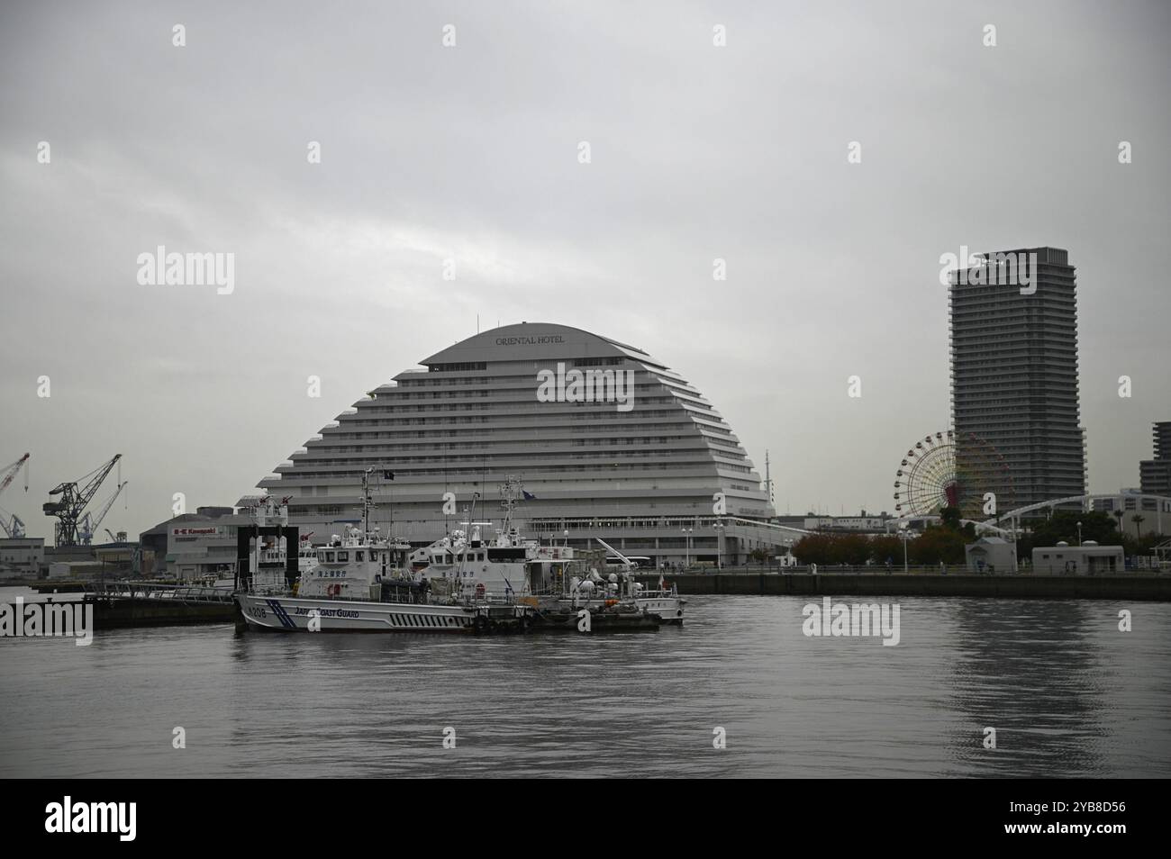 Landscape with scenic view of the Meriken Park Oriental Hotel known as ...