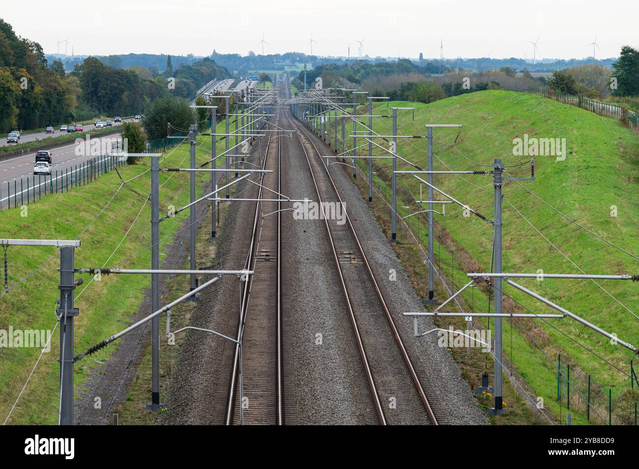High speed railway tracks to Liege in Willebringen, Boutersem, Belgium ...