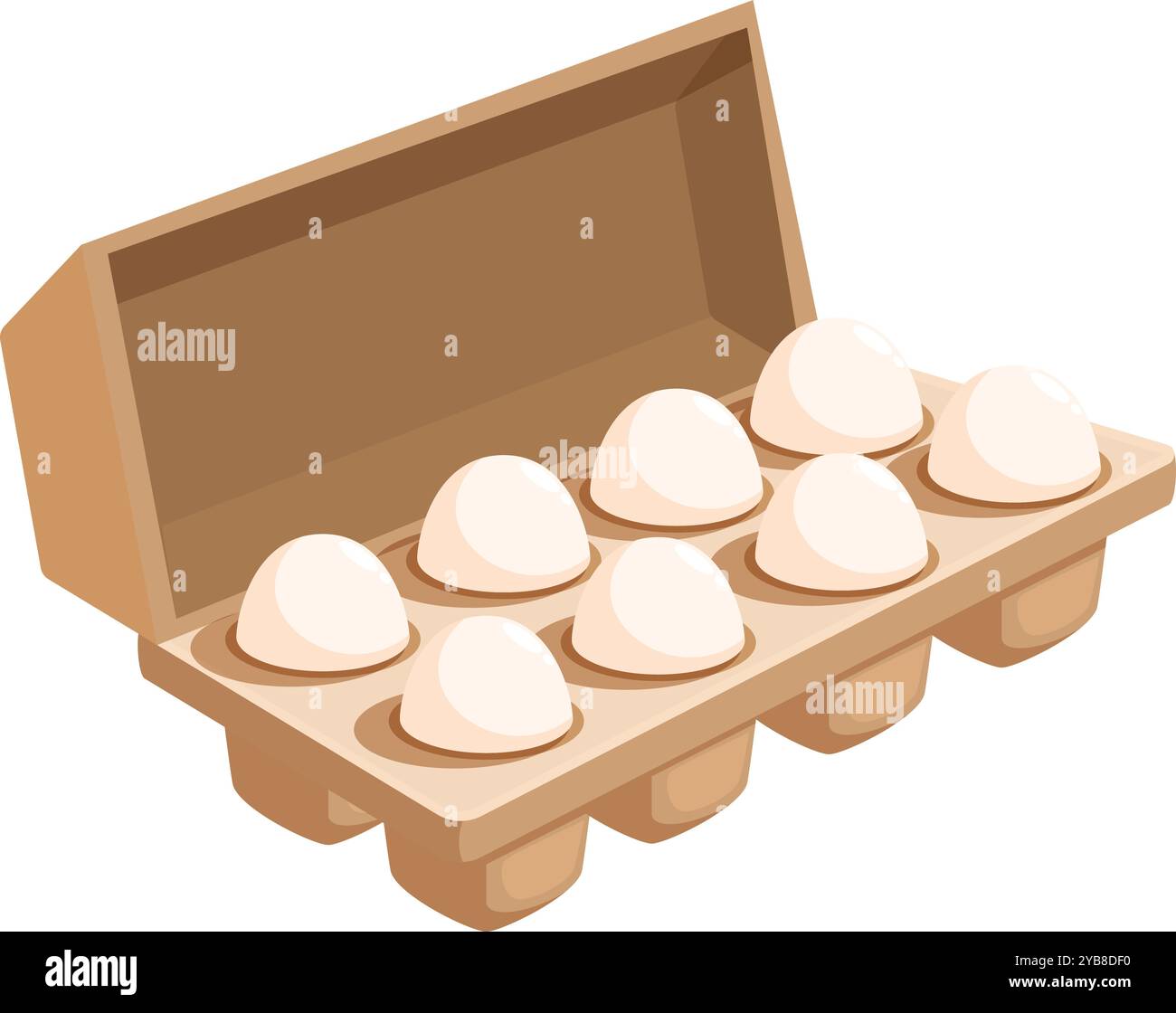 Slightly open cardboard egg box is holding ten white eggs, ready for ...
