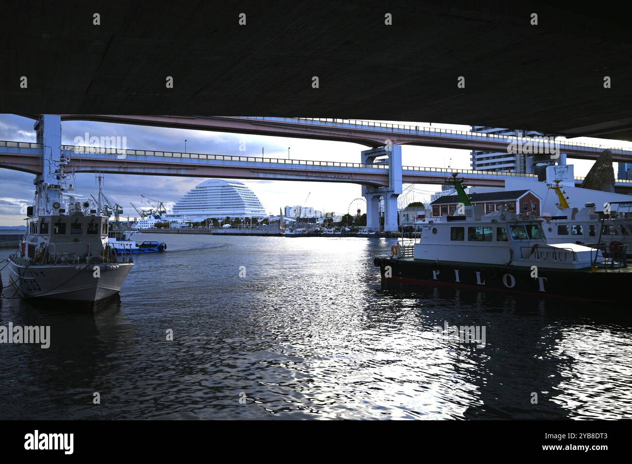 Landscape with scenic view of the maritime Port of Kōbe in the ...