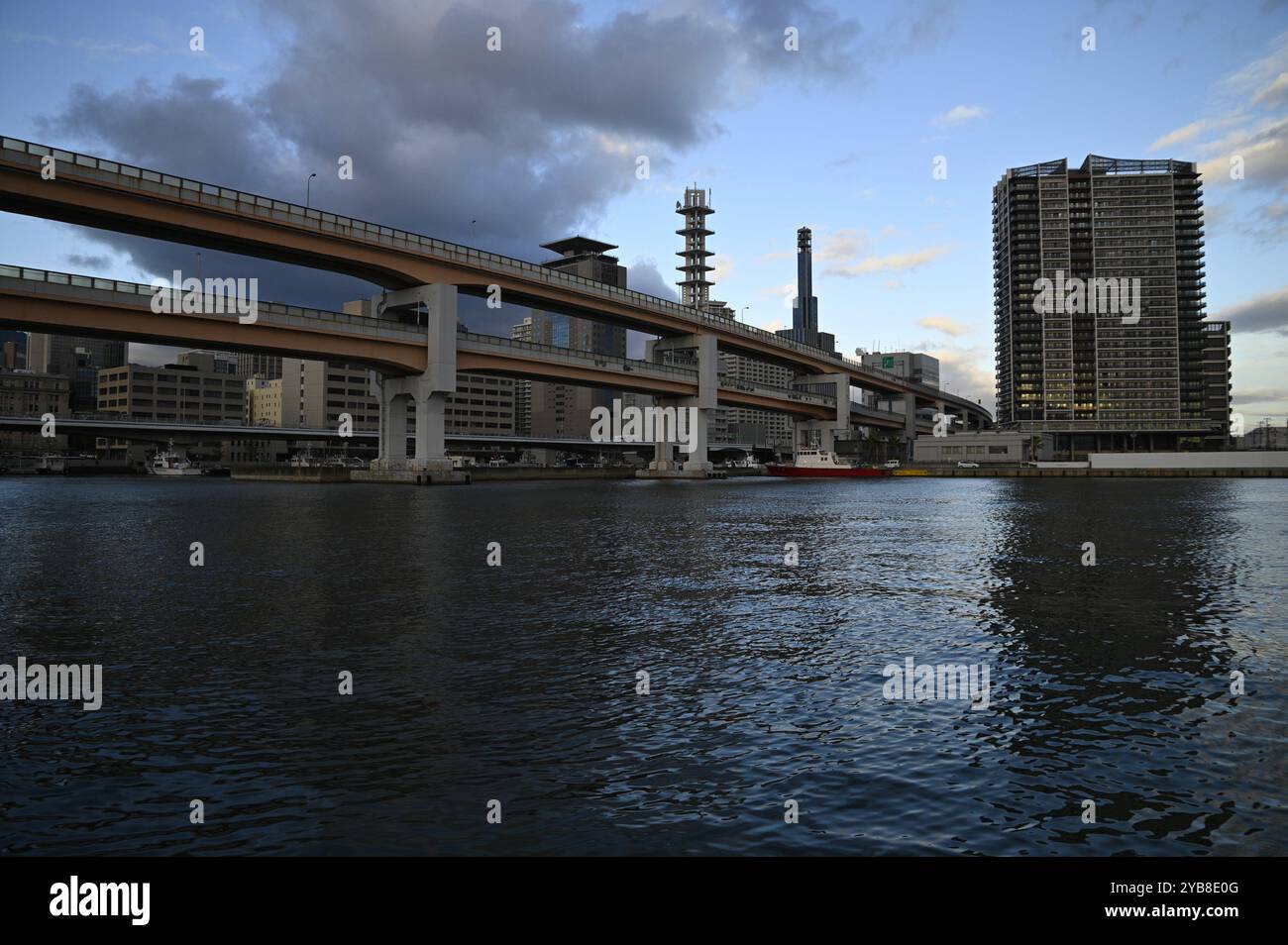 Landscape with scenic view of the maritime Port of Kōbe in the ...
