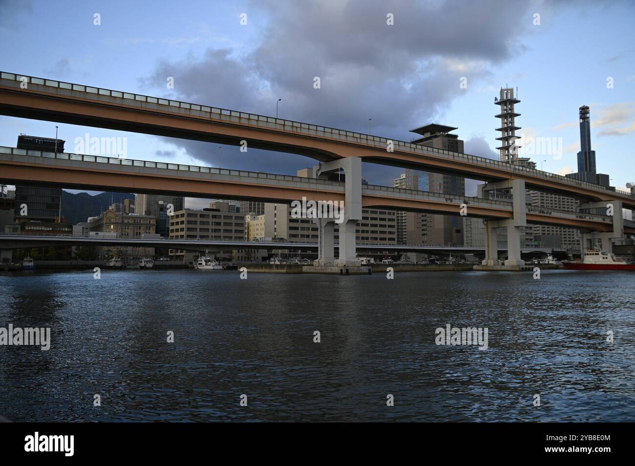 Landscape with scenic view of the maritime Port of Kōbe in the ...