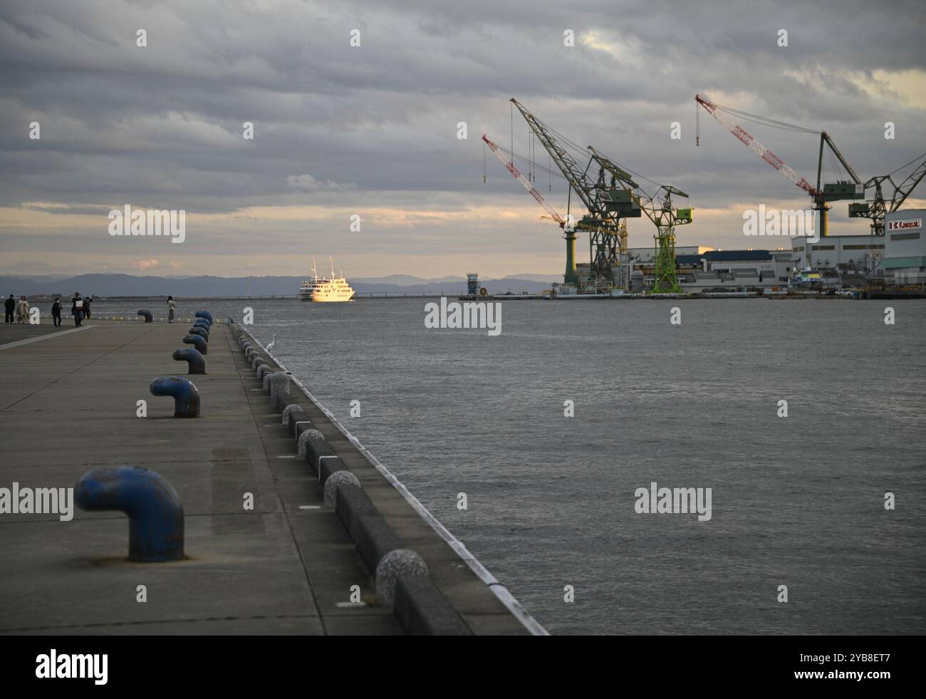 Scenic view of shipyard cranes at the maritime Port of Kōbe in the ...