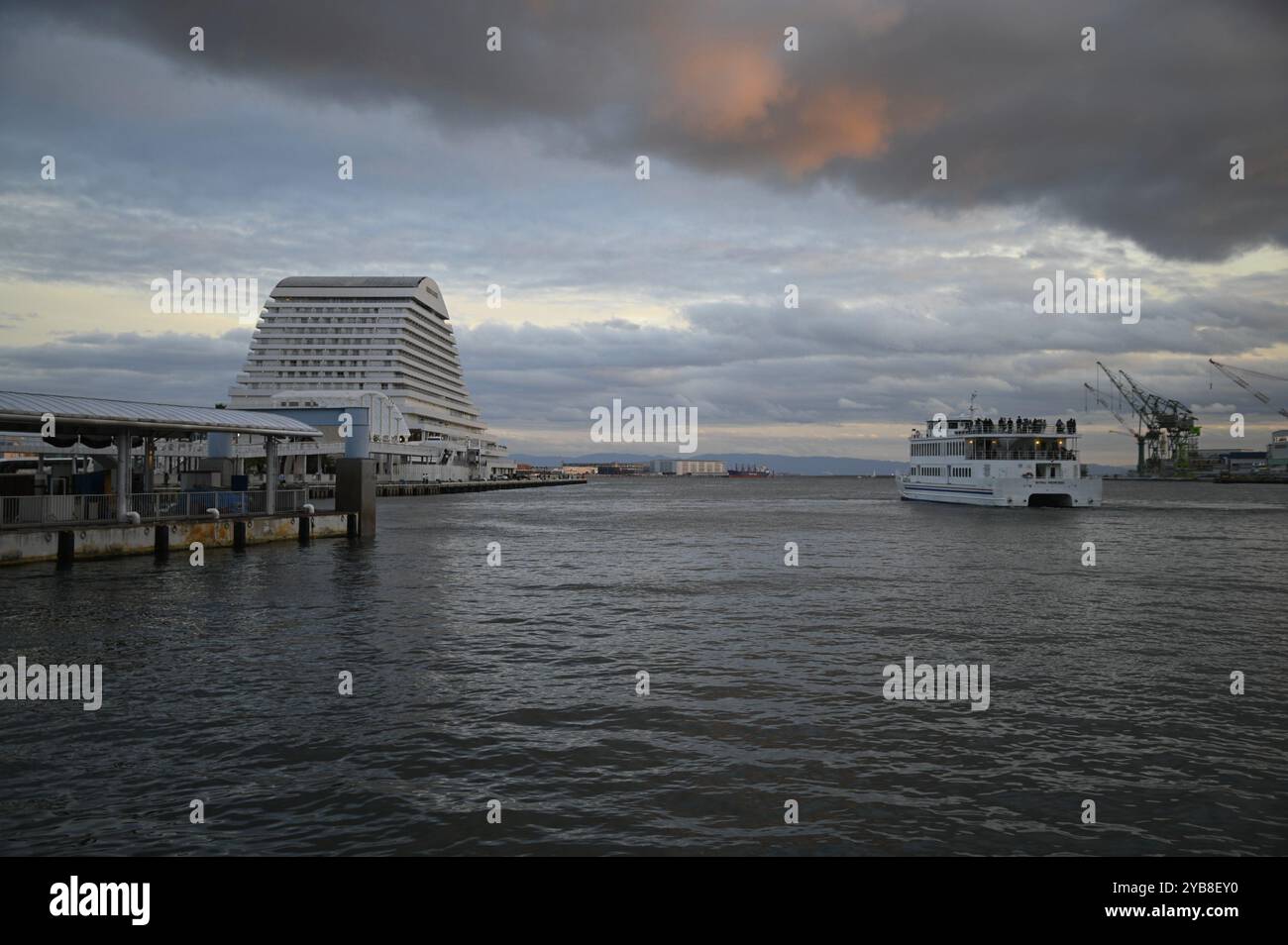 Landscape with scenic view of the Meriken Park Oriental Hotel known as ...