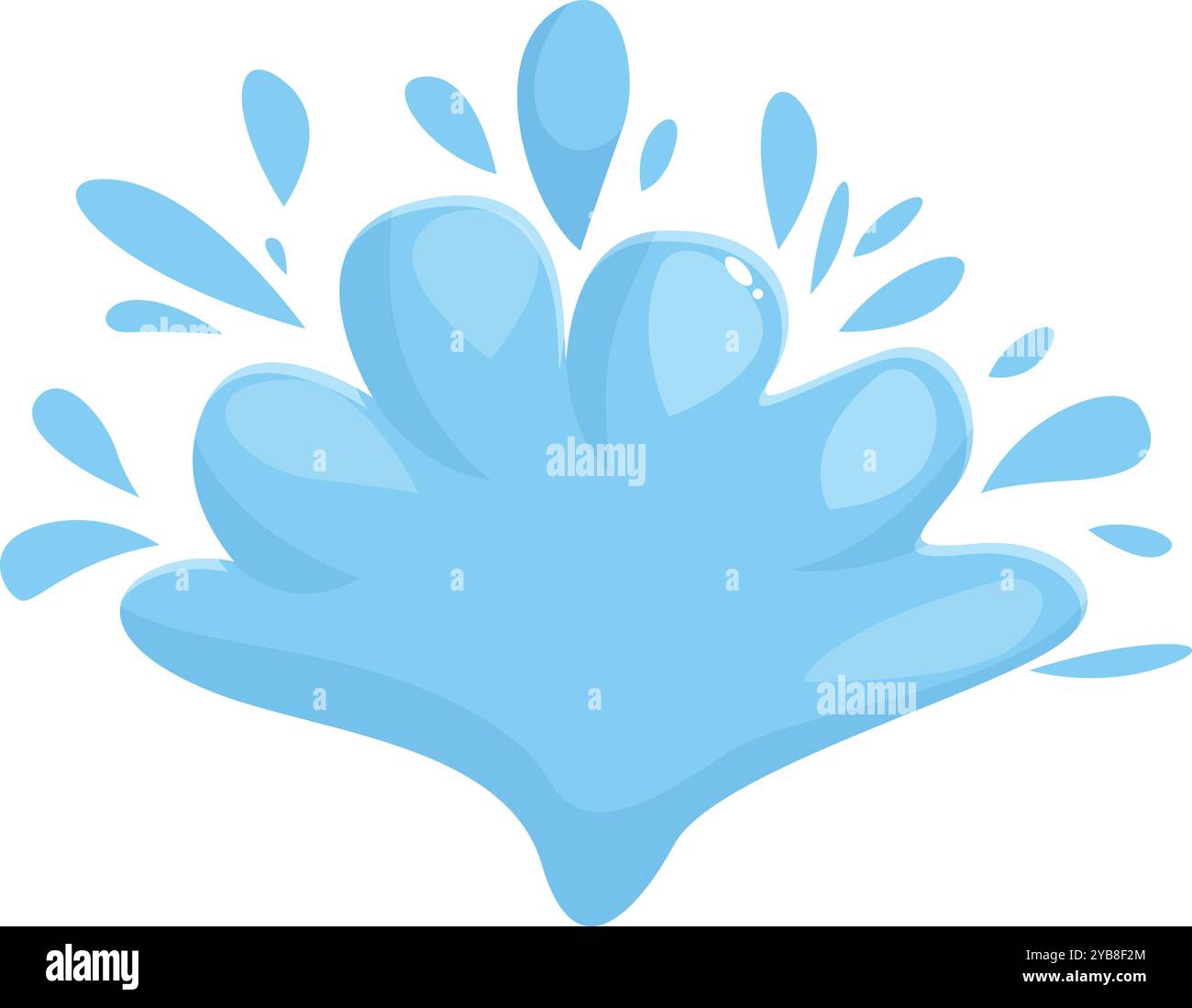 Cartoon blue water splash with drops around, liquid juice splashing ...