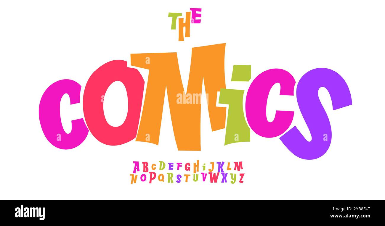 Playful comic alphabet, vibrant exaggerated letters, colorful cartoon ...