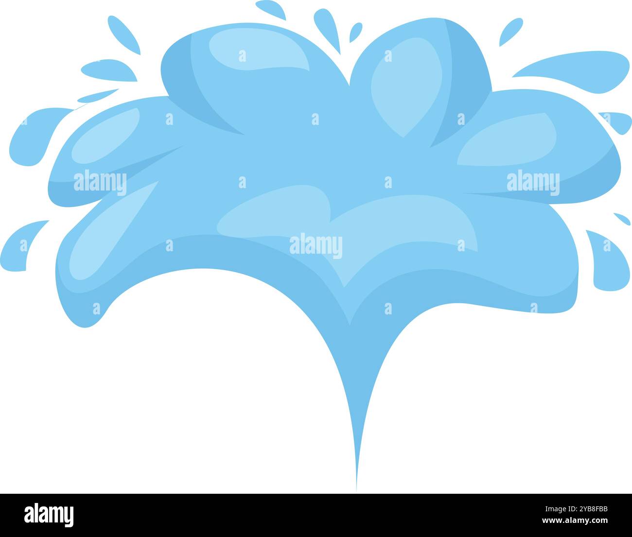 Cartoon water is splashing, making a funny shape, with drops around ...