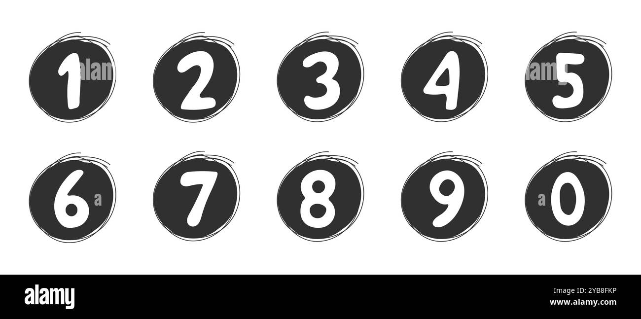 Doodle number, set numeric outline comic figure. 1 to 0 hand drawn numbers. Sketch marker stroke ...