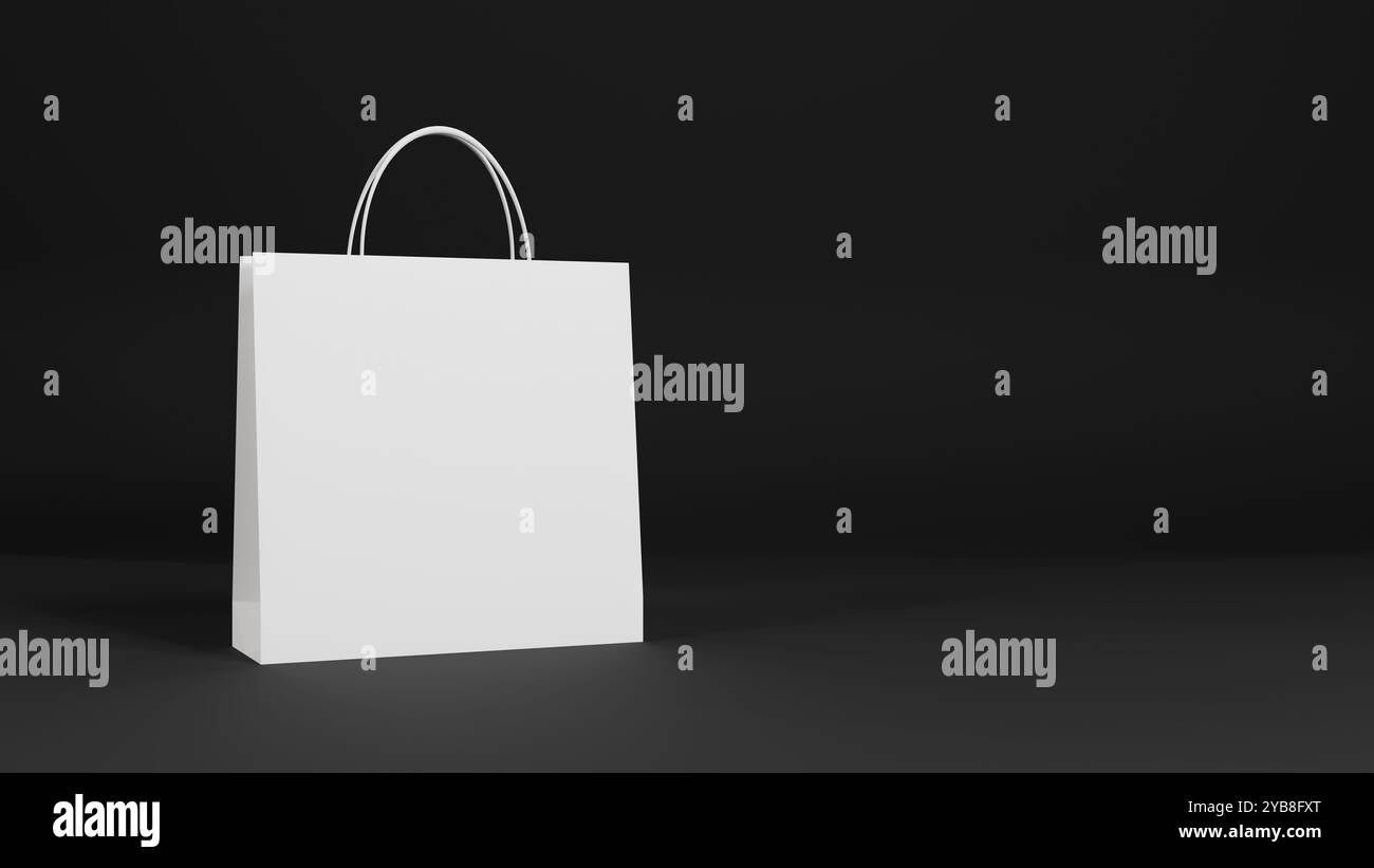 White shopping bag on a minimalist black background. A simple and ...