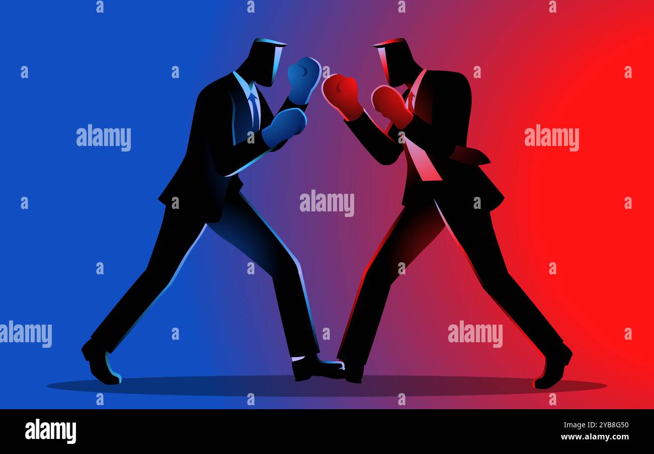 Two businessmen facing off as boxers, symbolizing competition, rivalry ...