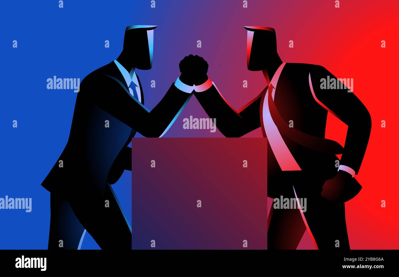 Vector illustration of two businessmen engaged in a hand wrestling ...