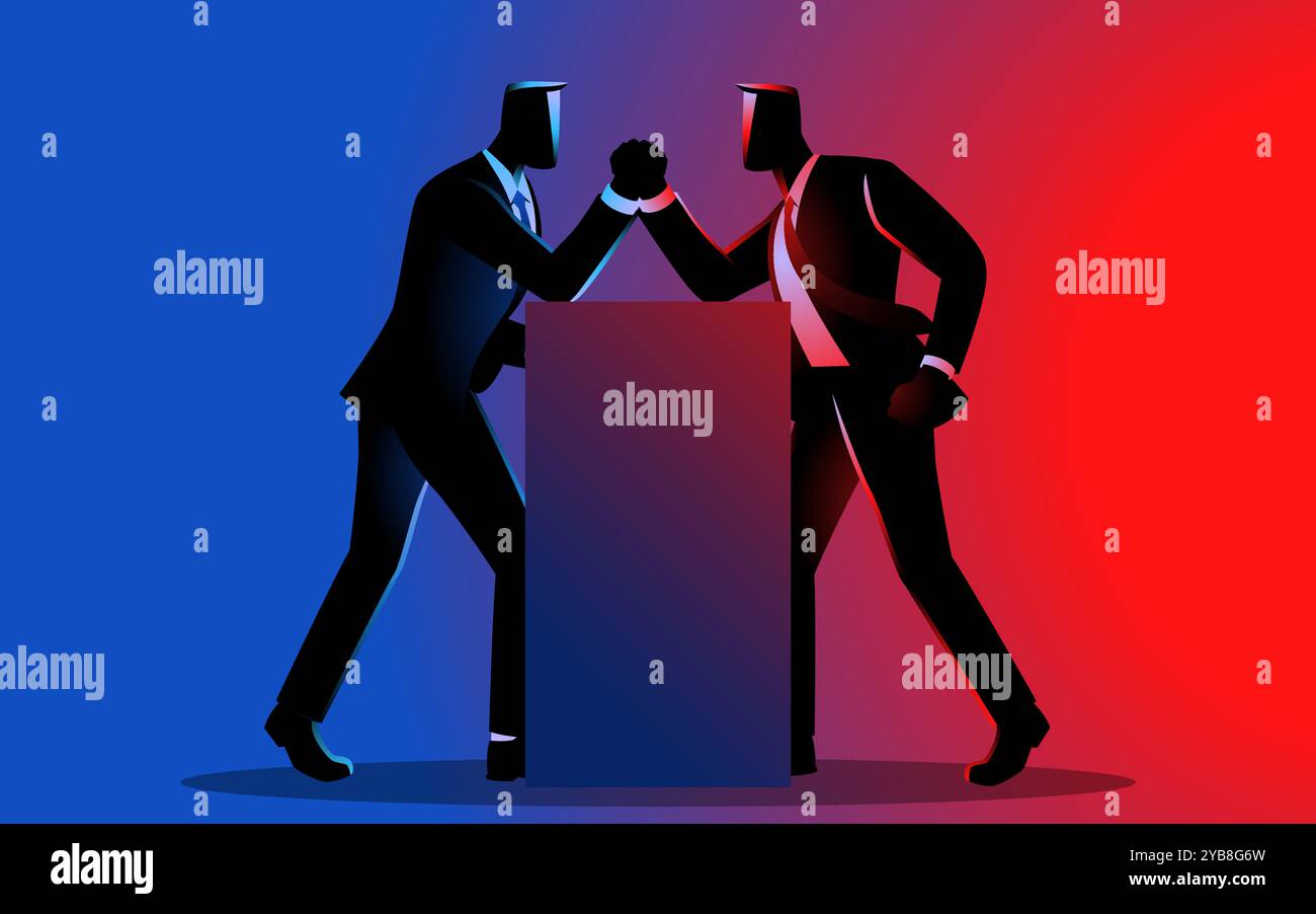 Vector illustration of two businessmen engaged in a hand wrestling ...