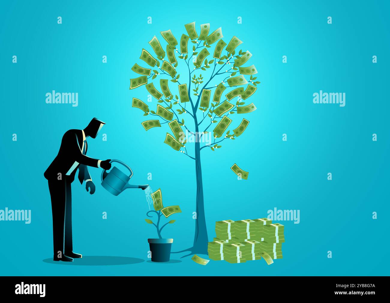 Business concept illustration of a businessman watering plant with ...