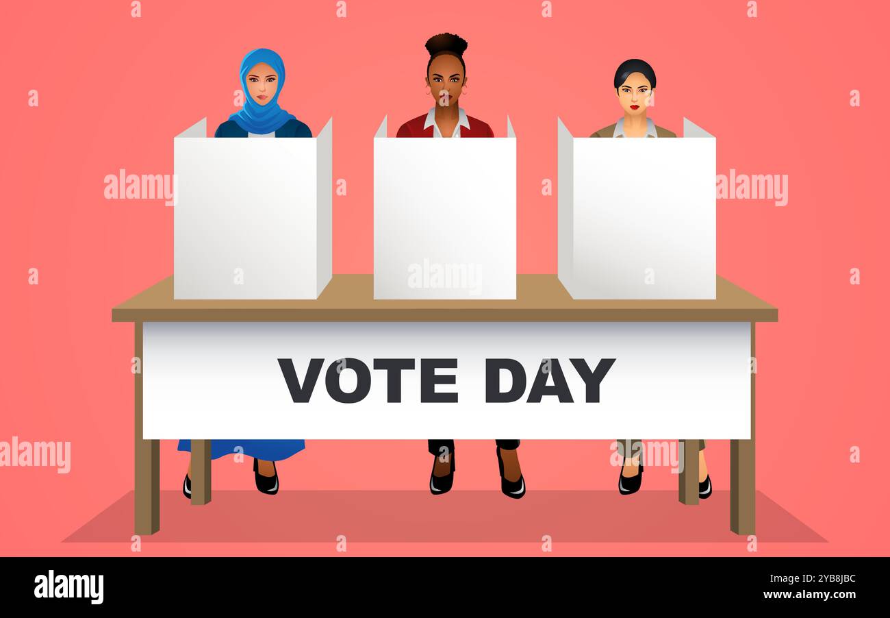 Women of different races standing in voting booths, symbolizing ...