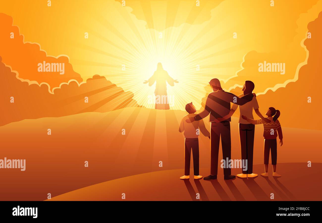 Vector illustration series of Christian family stands at the bottom of ...