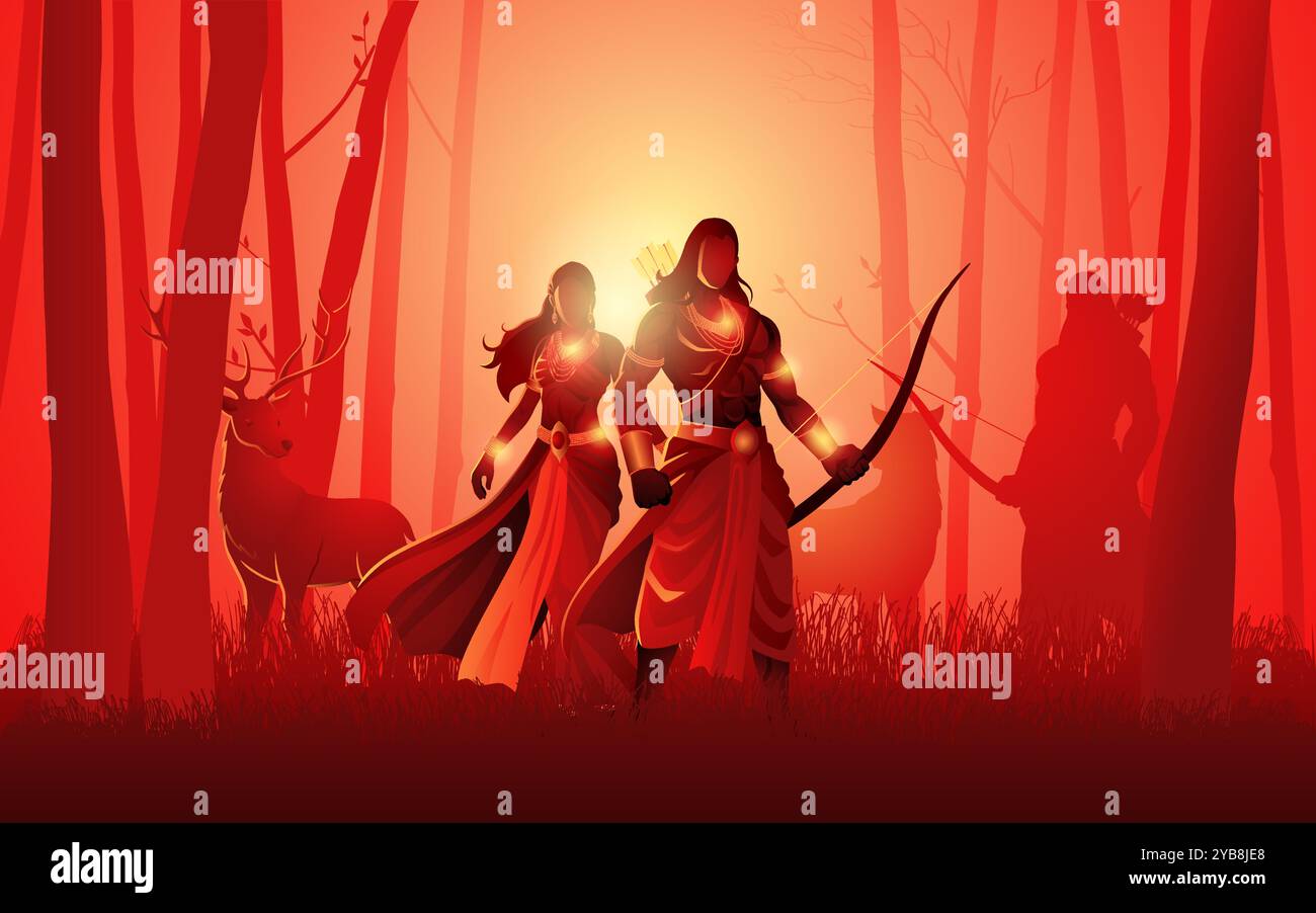 Hindu mythology series. Ancient Hindu tale of Rama, Sita, accompanied ...