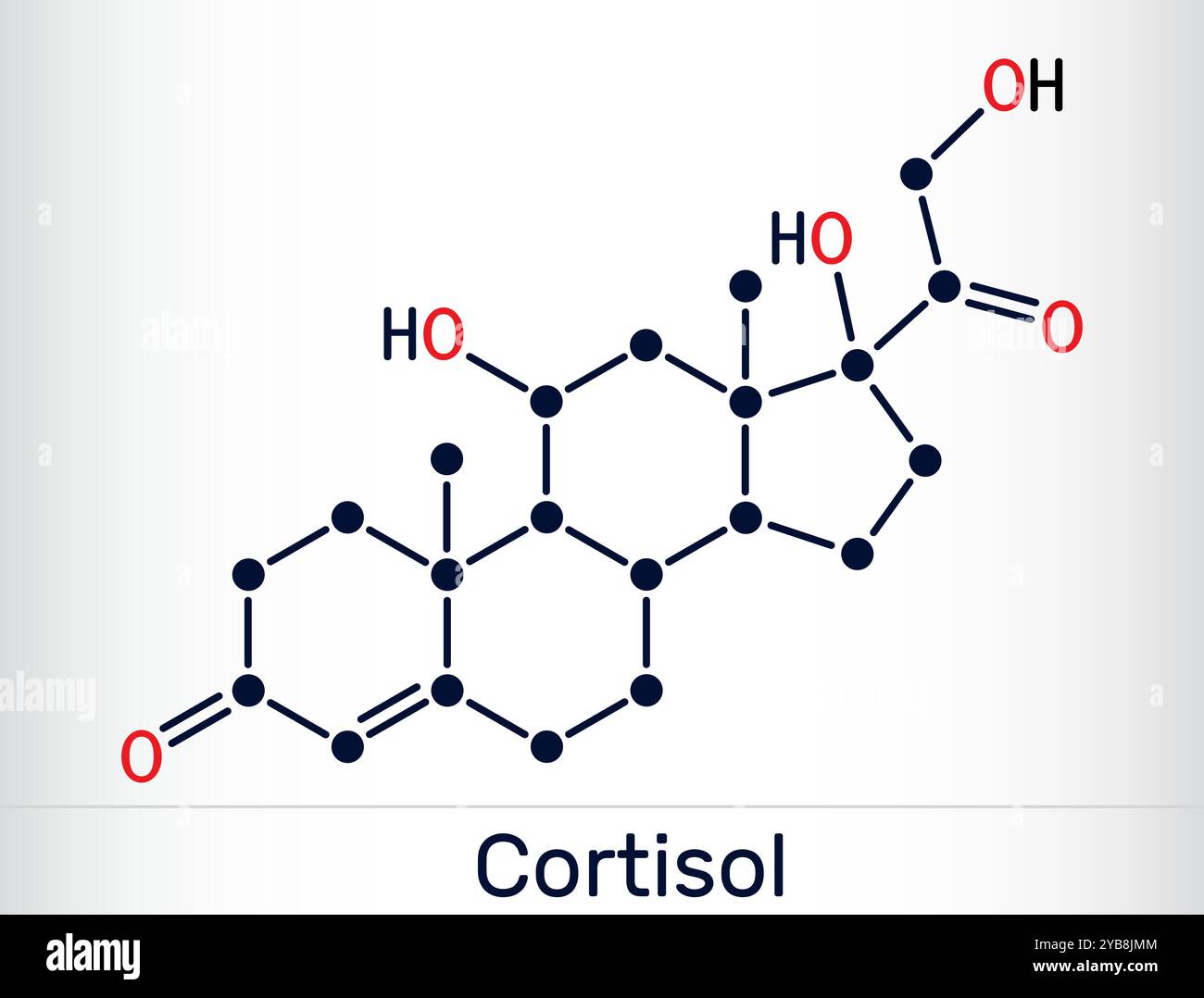 Cortisol, hydrocortisone steroid molecule. Stress hormone involved in ...