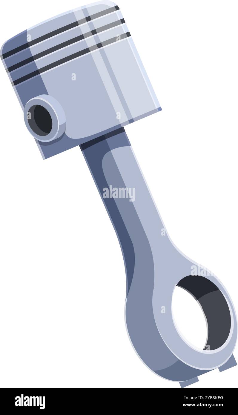 Cartoon style icon of a shiny silver engine piston for generating power ...