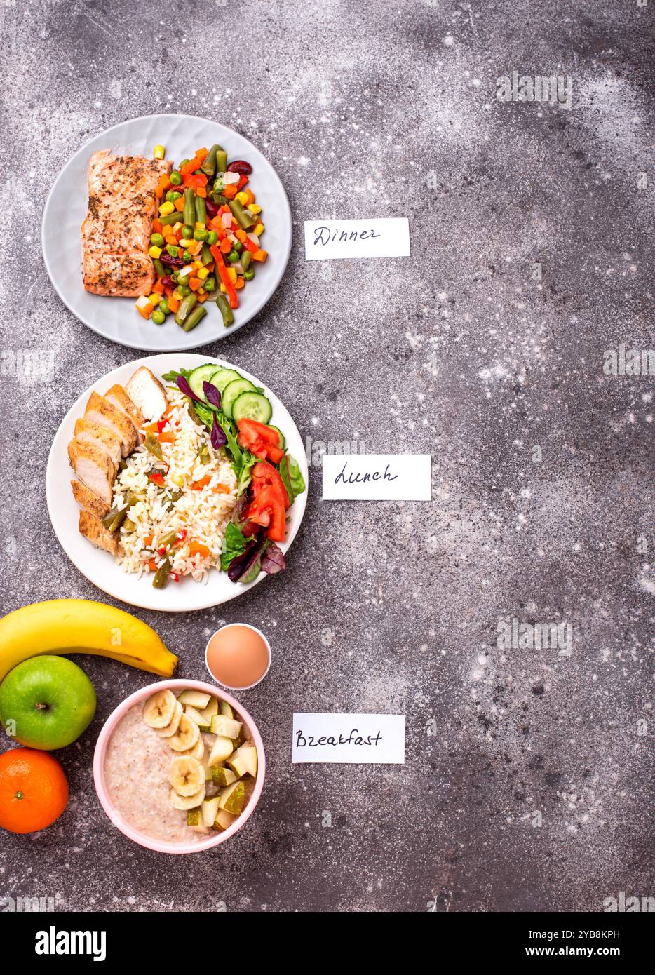 Healthy balanced menu for day Stock Photo - Alamy