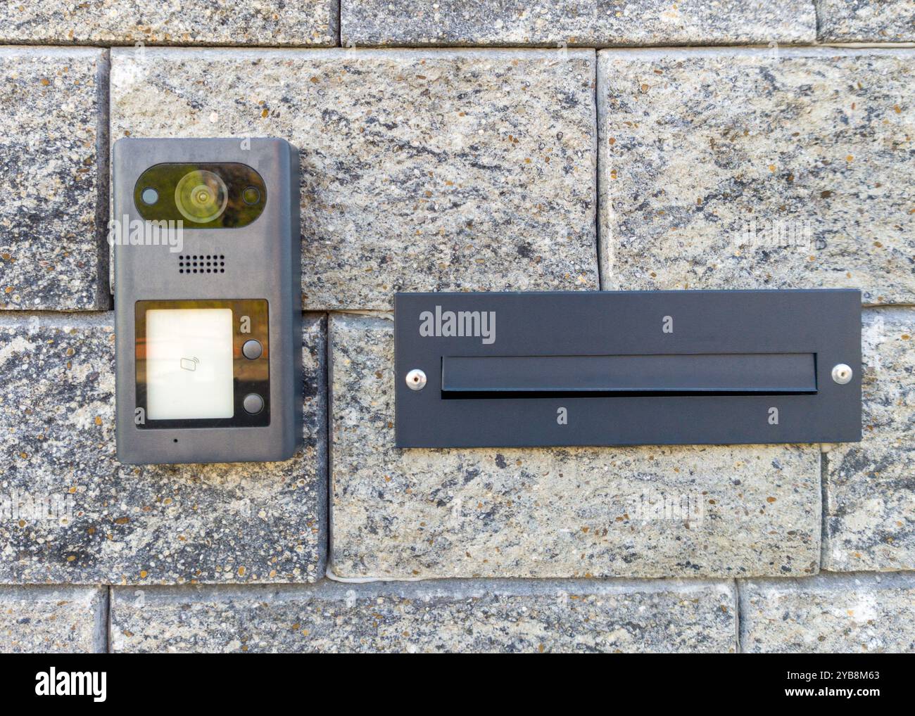 Modern video intercom and mailbox on brick wall Stock Photo - Alamy
