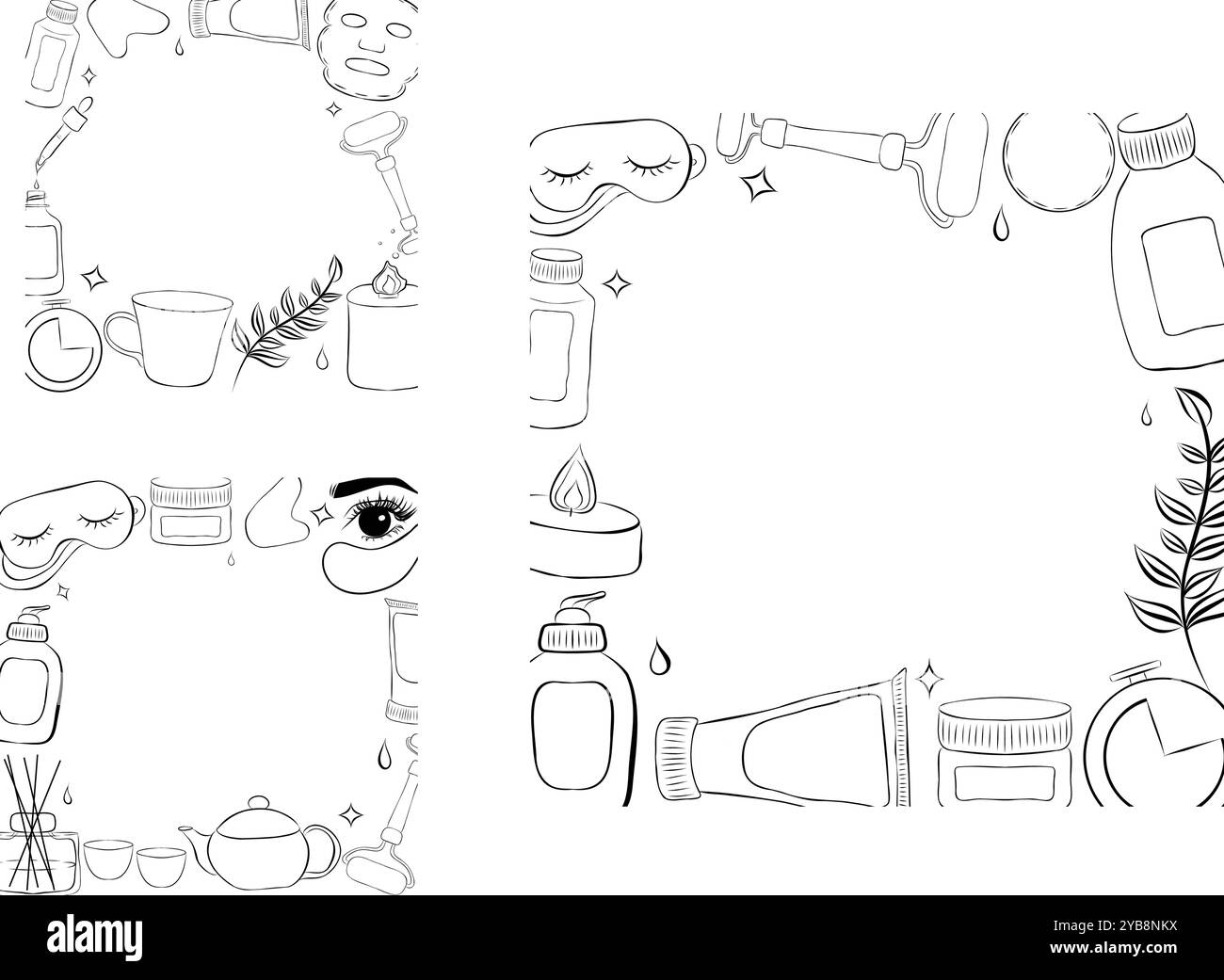 skincare routine tools frames set. Vector line square templates with ...