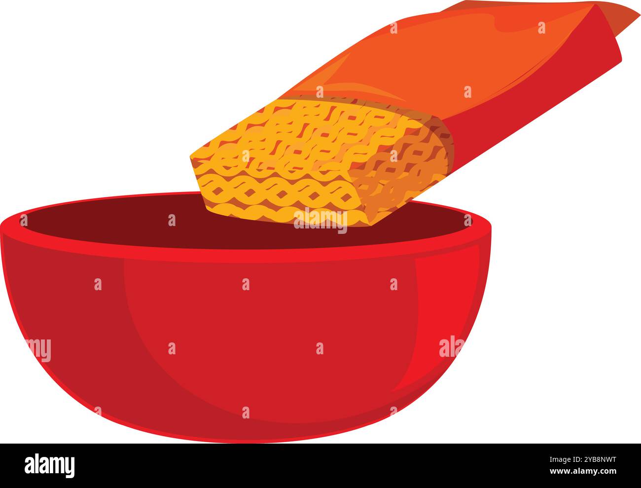 Brick of instant noodles being put into a red bowl Stock Vector Image ...